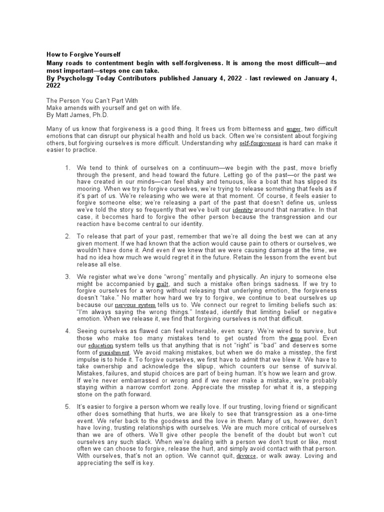 How To Forgive Yourself | Download Free PDF | Shame | Forgiveness