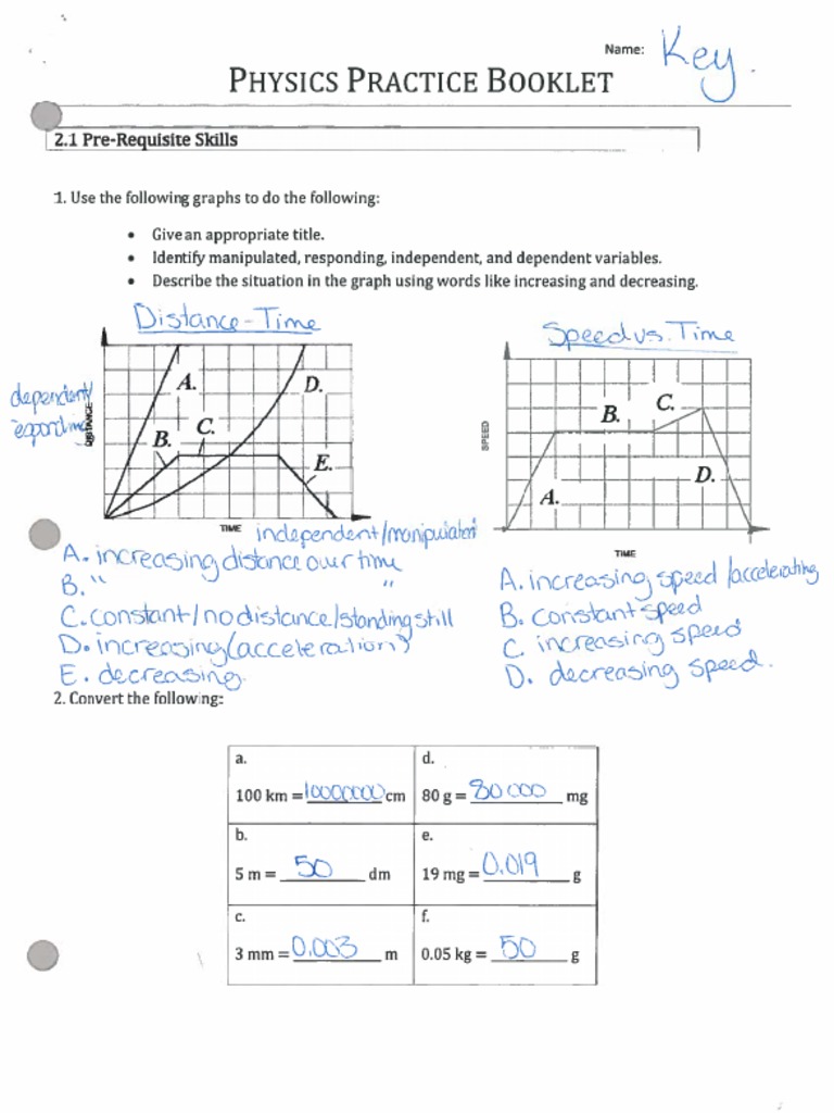 Physics 10 Practice Booklet Key | PDF
