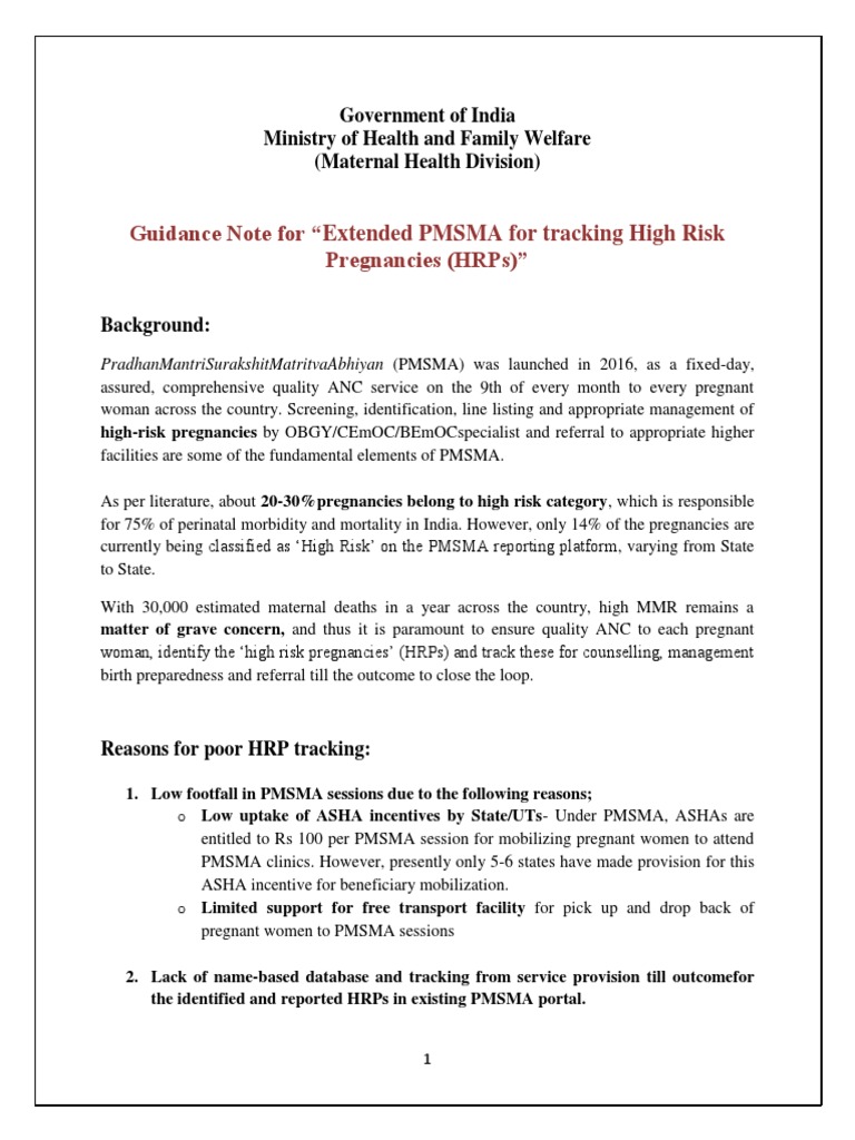 Guidance Note-Extended PMSMA For Tracking HRPs | PDF | Maternal Death ...