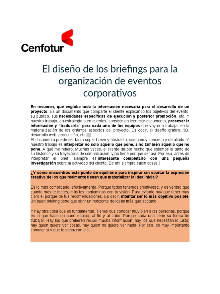 Brief de Un Evento | PDF | Diseño | Verdad
