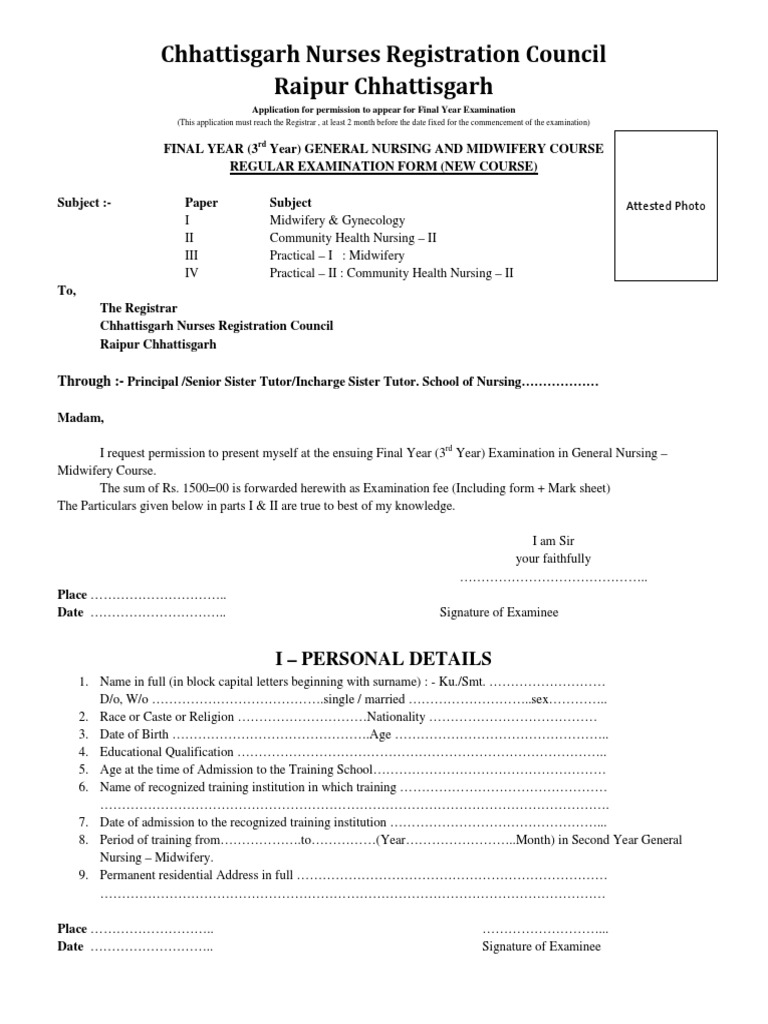 GNM III Year REGULAR Exam. Form (NEW COURSE) | PDF | Nursing | Public Services