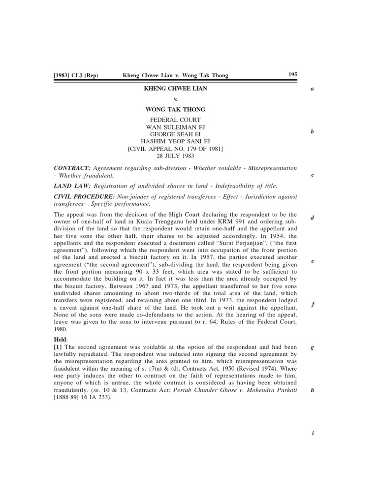 Kheng Chwee Lian v. Wong Tak Thong Case | PDF | Judgment (Law ...