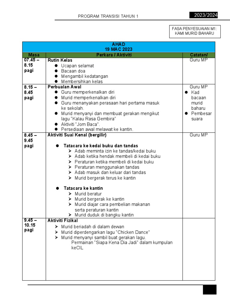 Jadual Transisi 2023 2024 | PDF