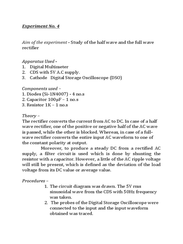 Basic Electronics Lab Exp 4-6-pdf Ayush Anshuman Supakar (118MN0579) | PDF | Amplifier | Rectifier