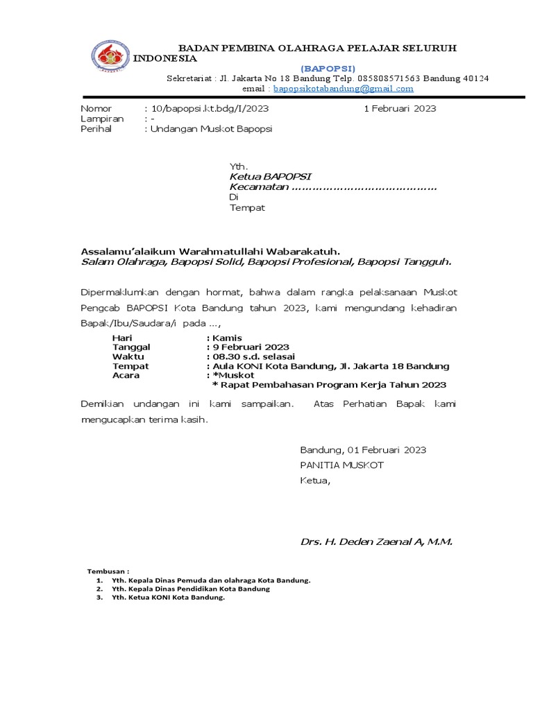Undangan Muskot BAPOPSI Bandung 2023 | PDF