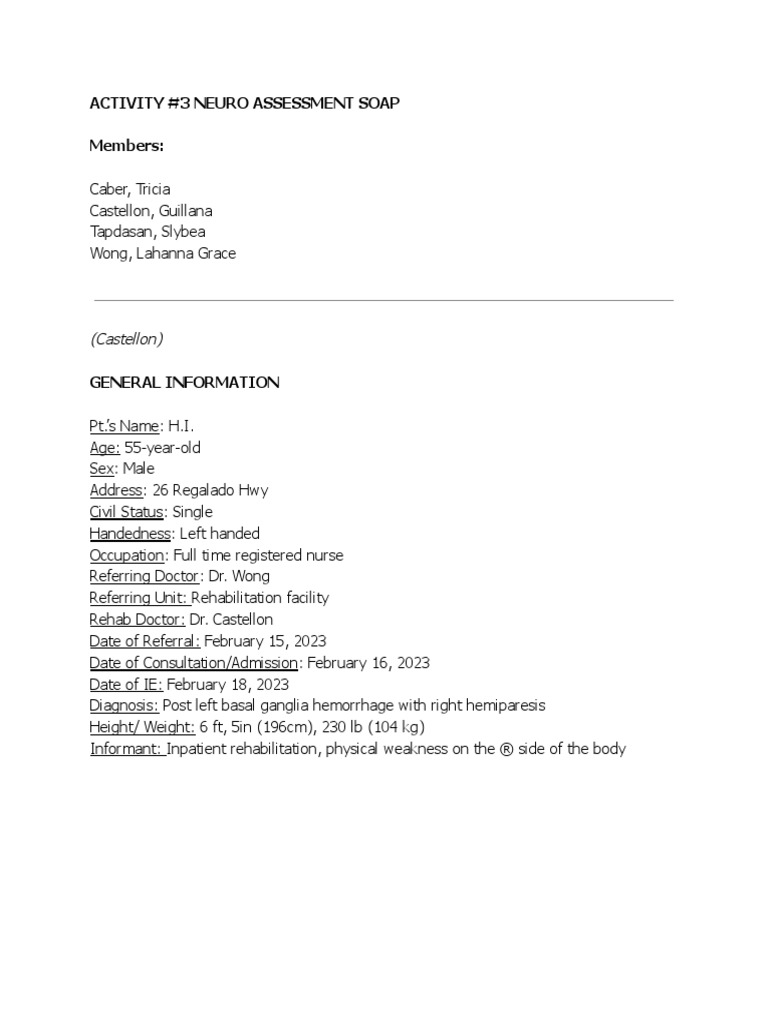 ACTIVITY On Neuro Assessment | Download Free PDF | Anatomical Terms Of ...