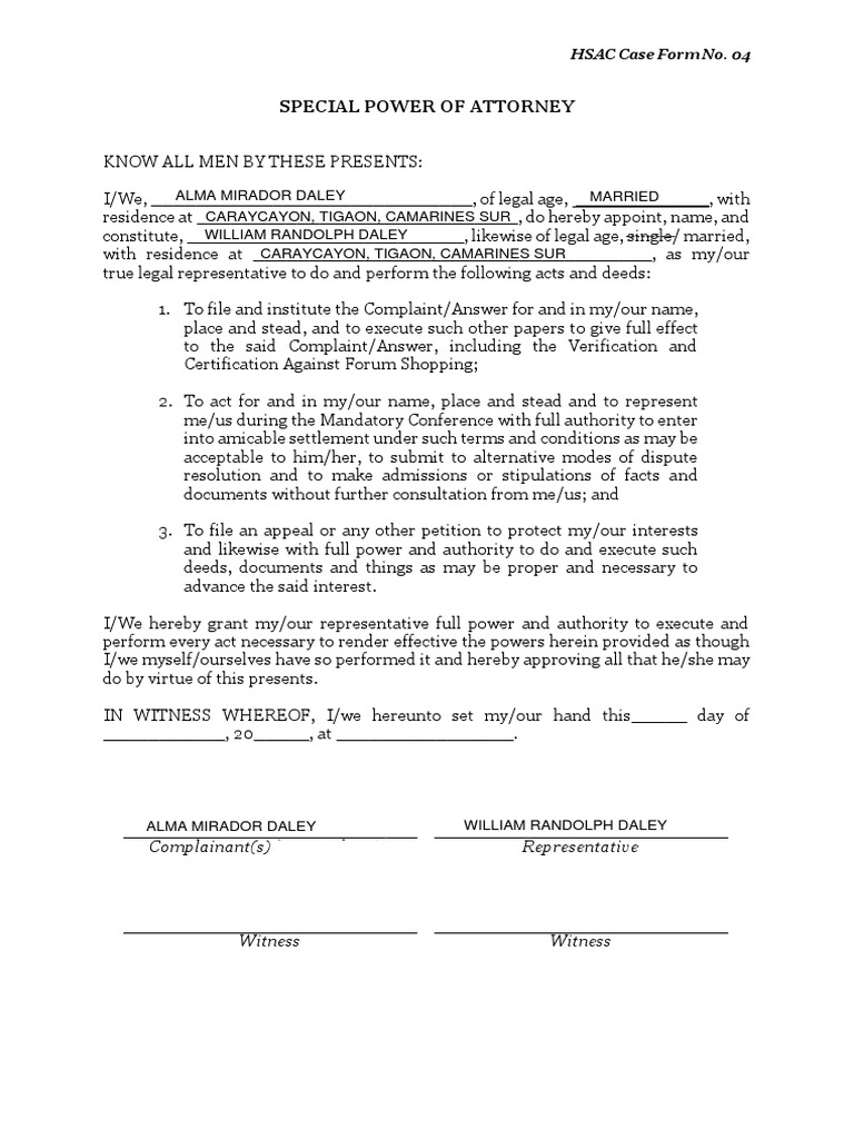 HSAC Case Form No. 4 SPA TO FILE CASE OR ANSWER | PDF | Judiciaries ...