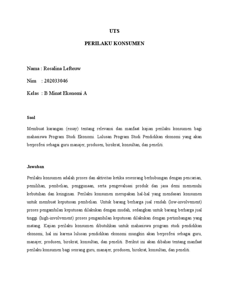 UTS Perilaku Konsumen | PDF