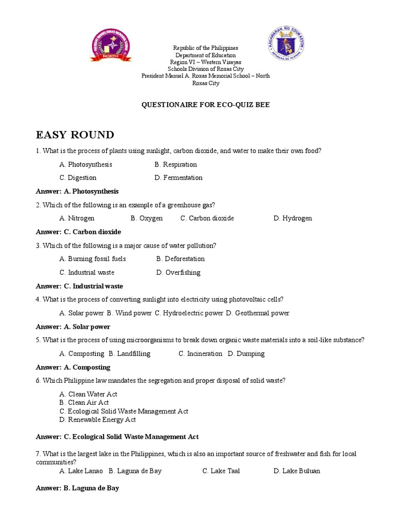 Eco-Quiz Bee Questions and Answers | PDF | Climate Change | Atmosphere ...