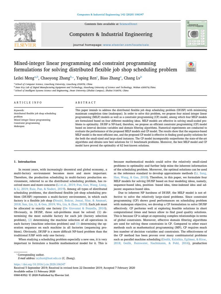 Mixed-Integer Linear Programming and Constraint Programming ... Mixed-Integer Linear Programming and Constraint Programming ...
