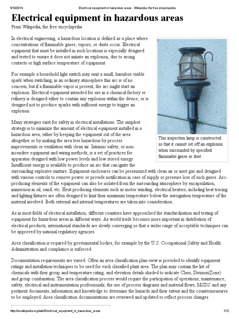 Electrical Equipment in Hazardous Areas - Wikipedia, The Free ...