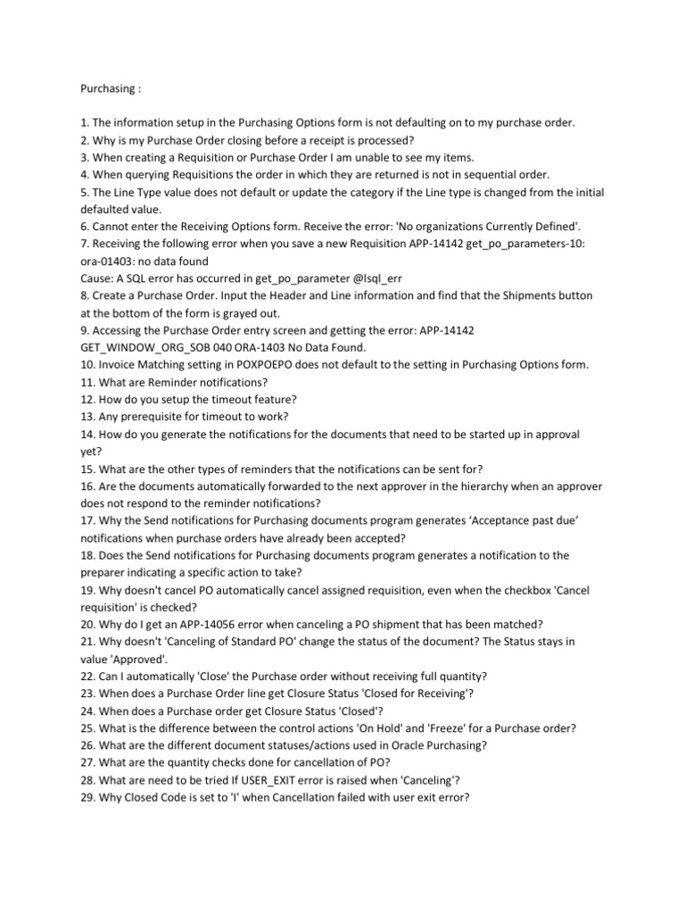 Purchasing Question Oracle Apps | PDF | Finance & Money Management