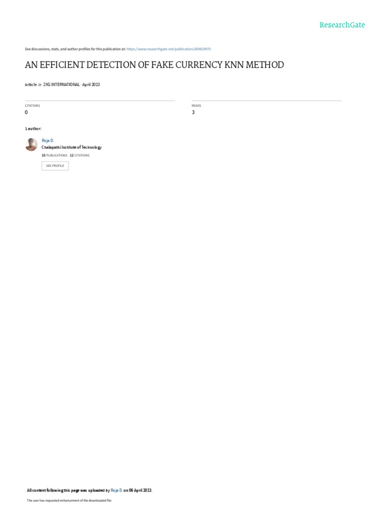 An Efficient Detection of Fake Currency KNN Method | PDF | Support Vector Machine | Machine Learning