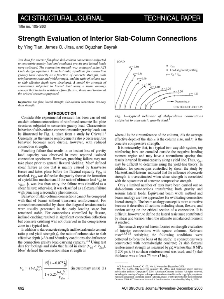 Strength Evaluation of Interior Slab-Column Connections: Aci Structural Journal Technical Paper ...