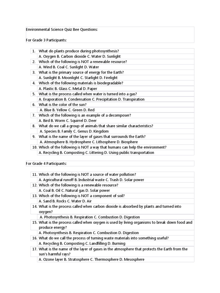 Questionnaire For Environmental Science and Related Issues | PDF ...