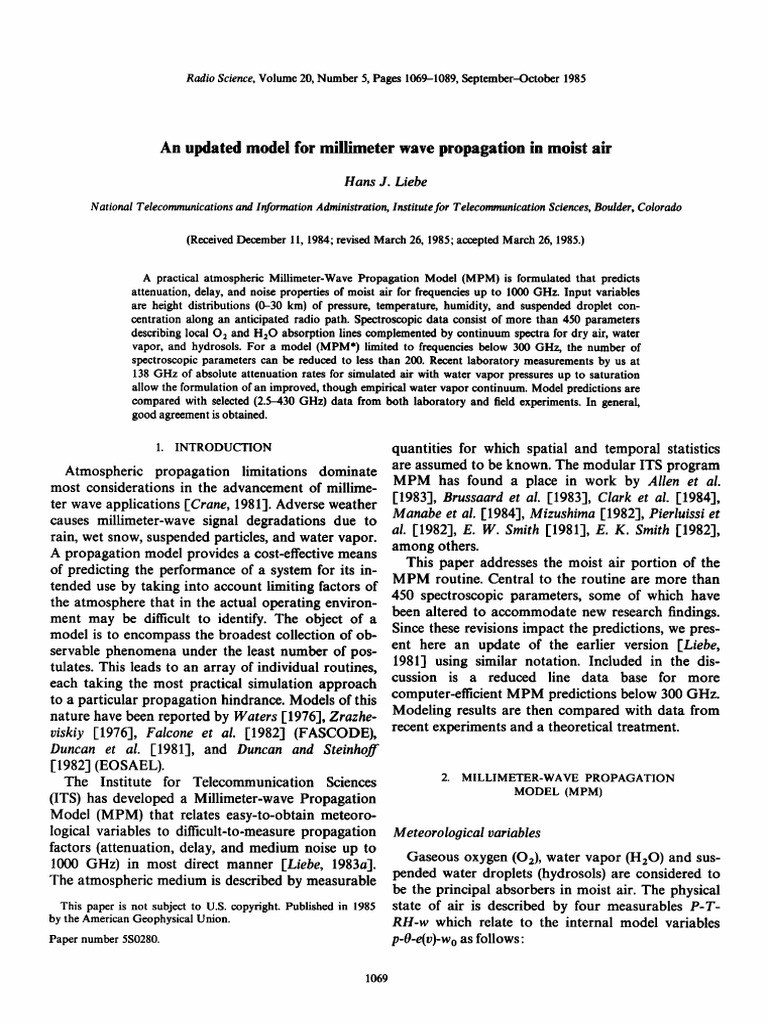 An Updated Model For Millimeter Wave Propagation in Moist Air | PDF | Radio Propagation ...
