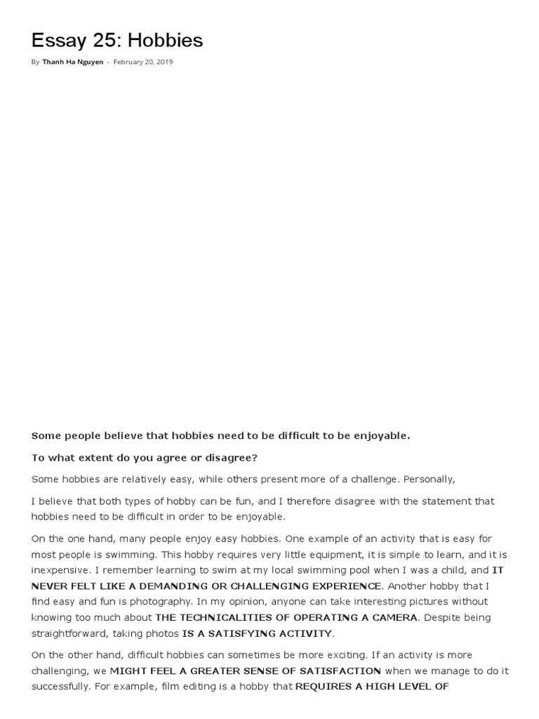 Essay 25 - Hobbies | PDF | Self-Improvement