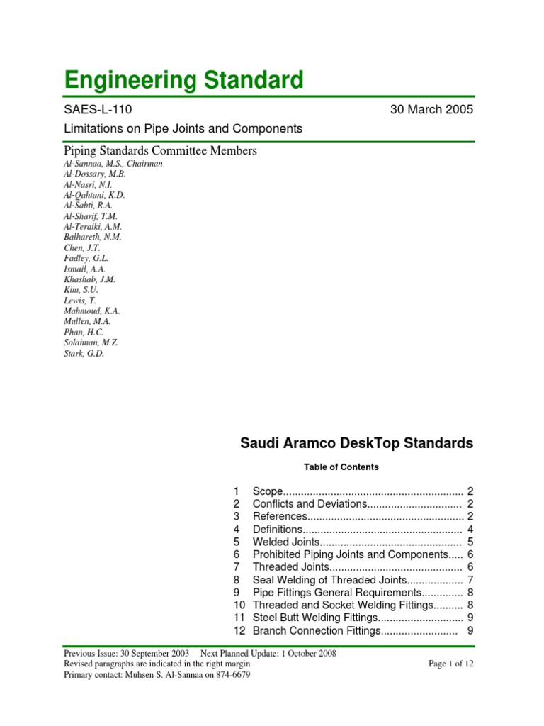 Saes L 110 | PDF | Pipe (Fluid Conveyance) | Mechanical Engineering