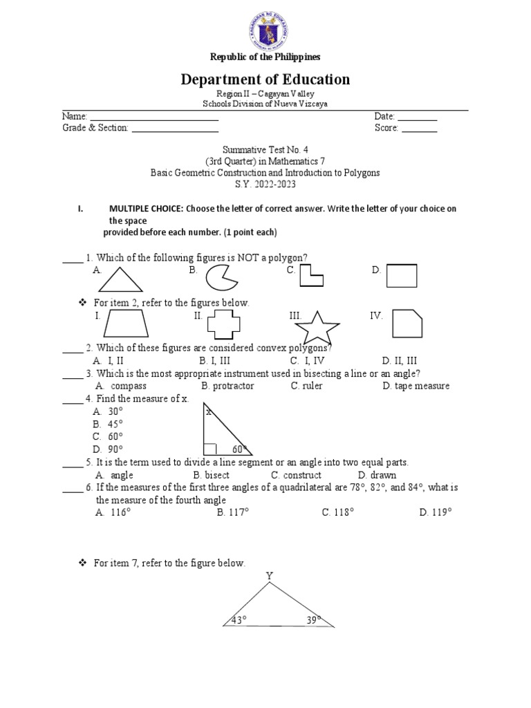Summative Test 4 q3 | PDF | Elementary Geometry | Geometry