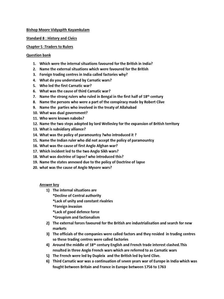 Class 8 History: Traders to Rulers Q&A | PDF | British India | South Asia