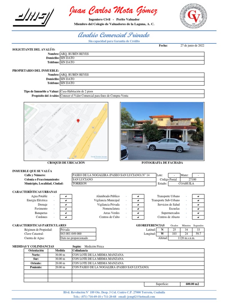 Avalúo Comercial Privado: Sin Capacidad para Garantía de Crédito | PDF | Carpintería | Elementos ...