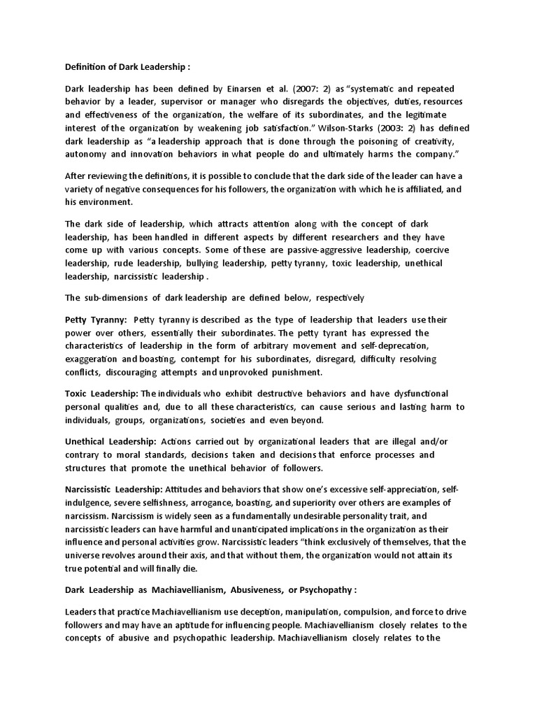 Dark Leadership | PDF | Leadership | Psychopathy