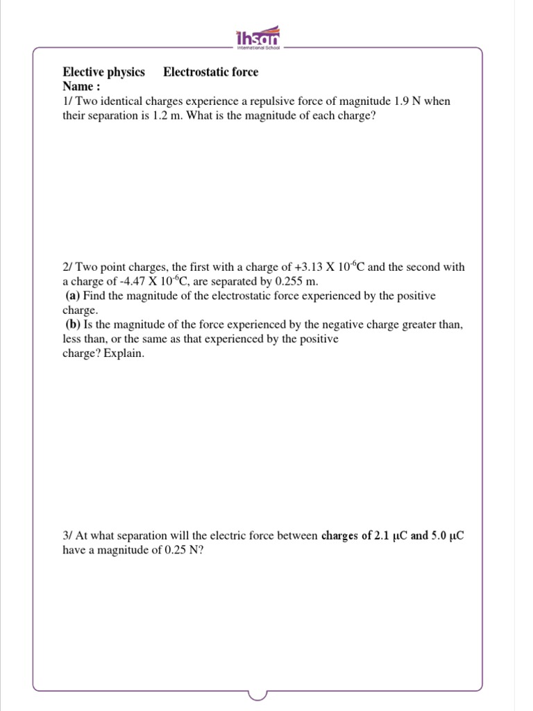 Elective Physics Electrostatic Force Name | PDF | Teaching Methods ...