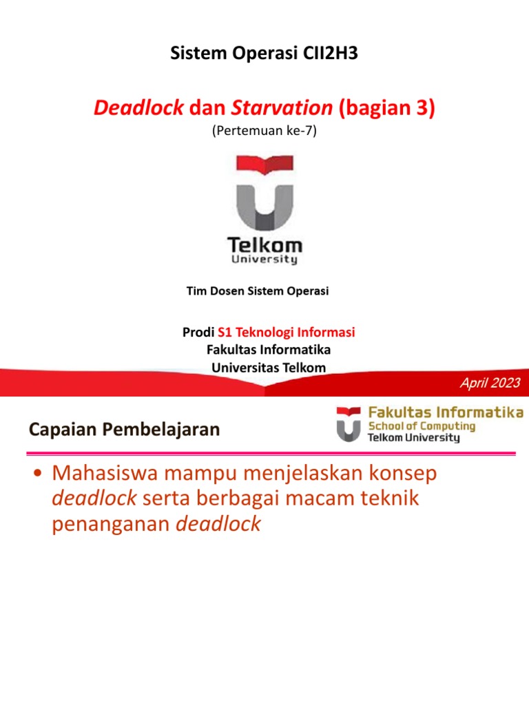 Deadlock Dan Starvation (Bagian 3) : Sistem Operasi CII2H3 | PDF
