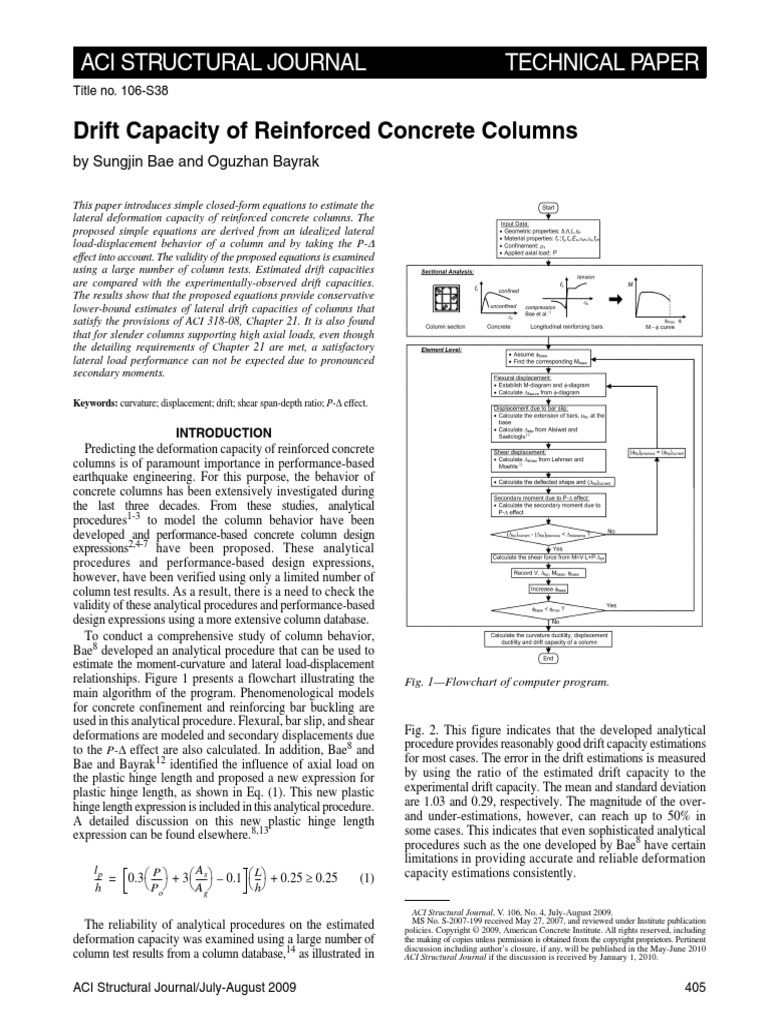 Drift Capacity of Reinforced Concrete Columns: Aci Structural Journal Technical Paper | PDF ...