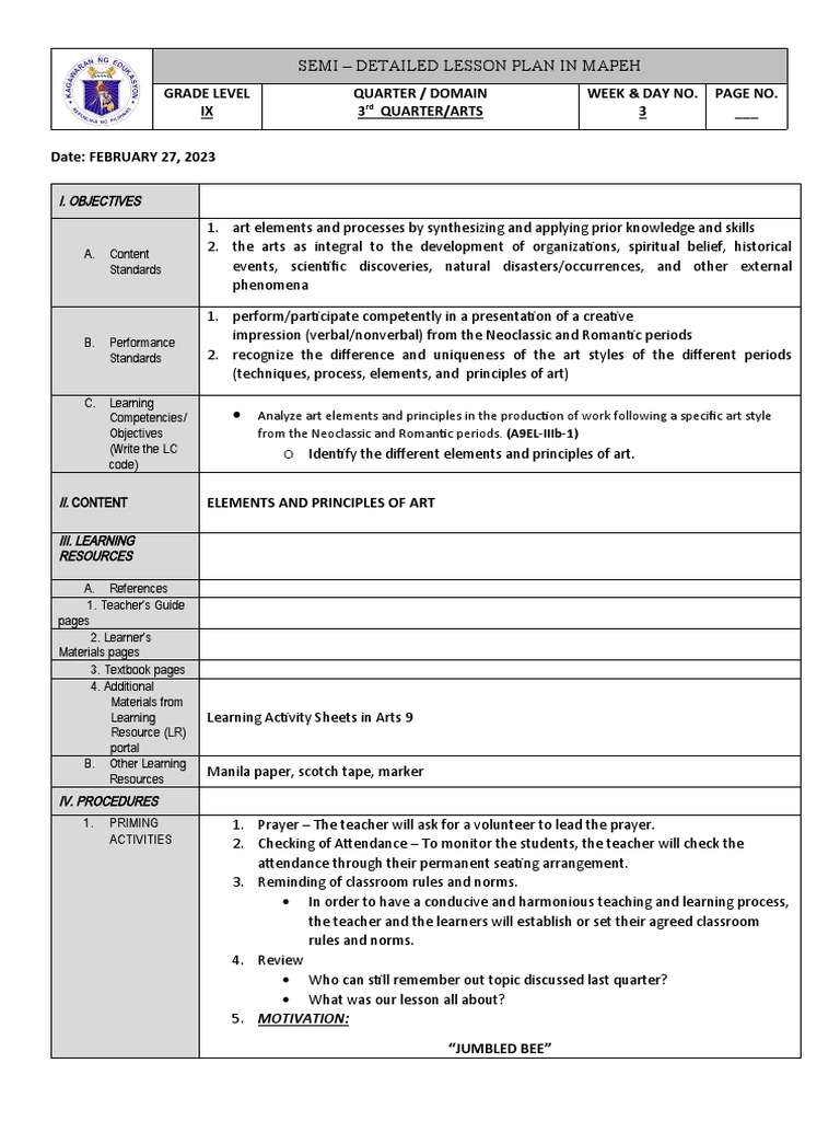 LP 6 Arts Q3 | Download Free PDF | Composition (Visual Arts) | Shape