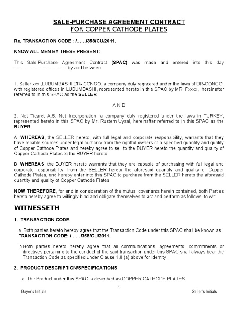 Copper Cathode Sale-Purchase Agreement | PDF | Business (General ...