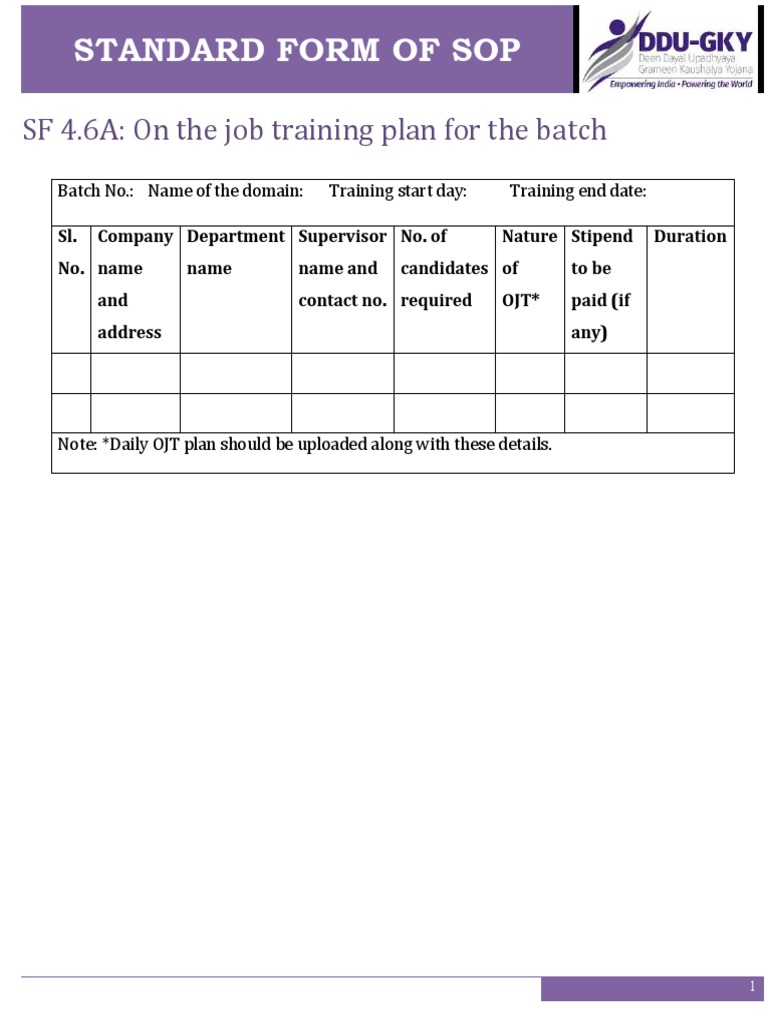OJT Training Plan Template SF 4.6A | PDF
