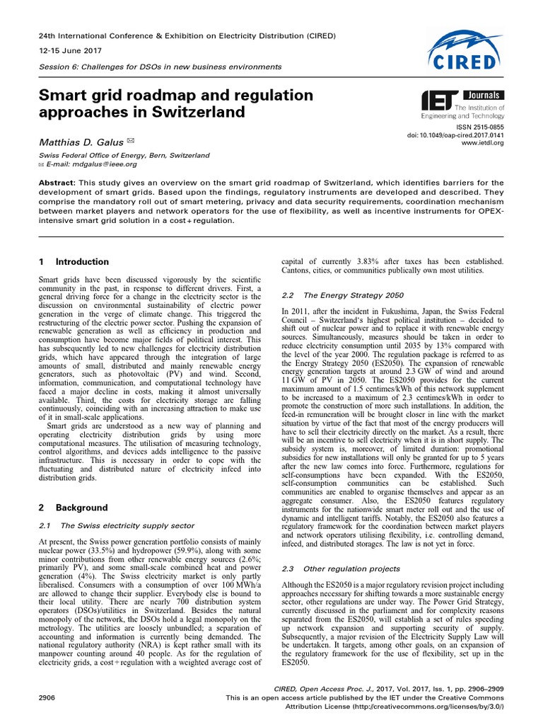 Smart Grid Roadmap and Regulation Approaches in Switzerland | PDF ...