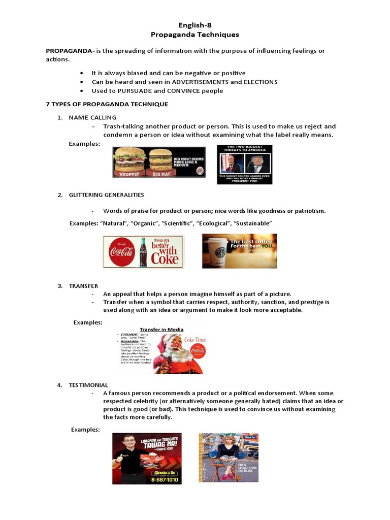 Qr. 3 English 8 Propaganda Techniques | PDF | Propaganda | Cognition
