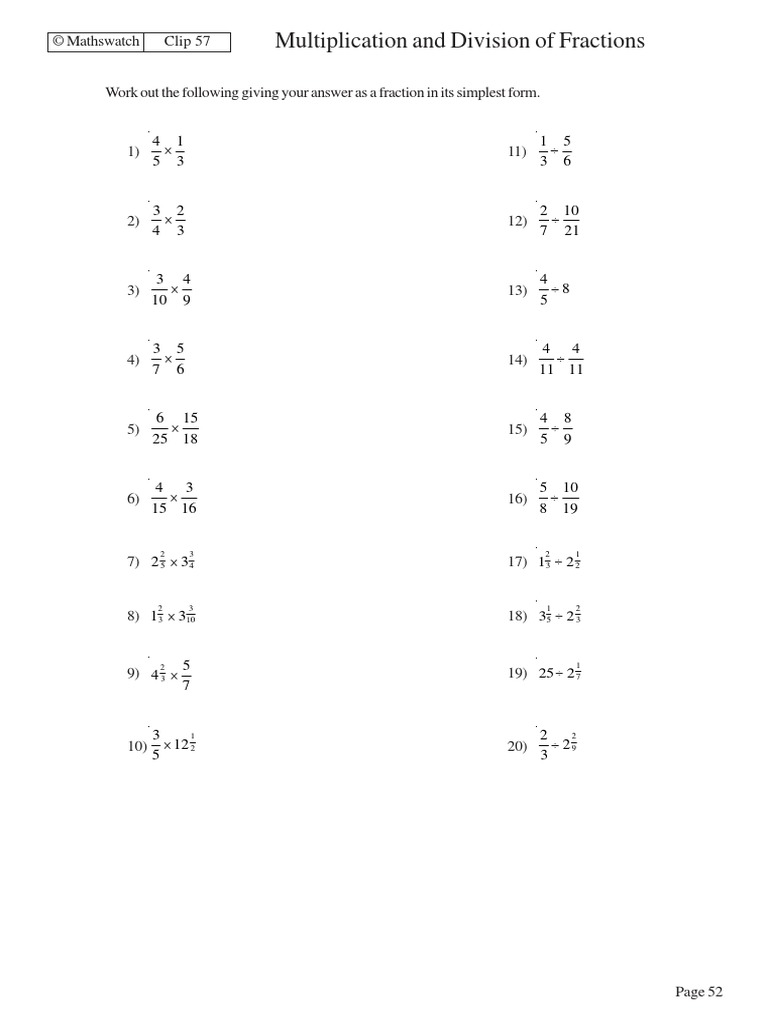 Clip 57 Multiplication & Division of Fractions | PDF