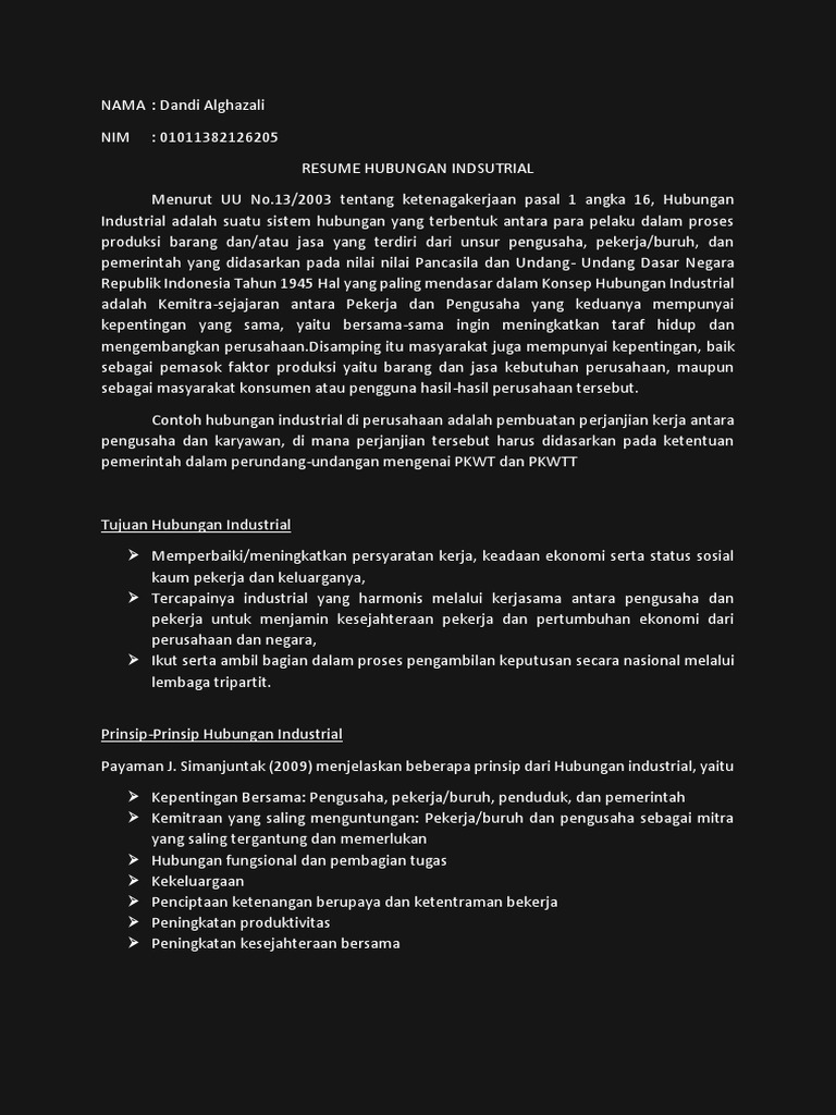 Dandi Alghazali - 01011382126205 - Resume Hubungan Industrial | PDF | Hukum