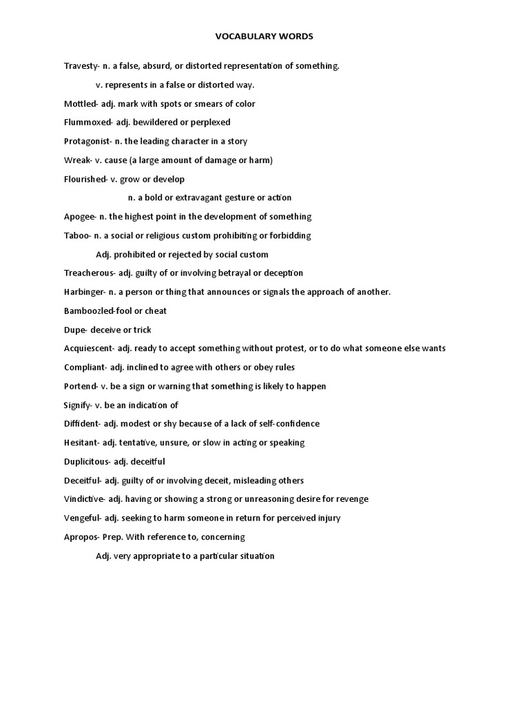 Vocabulary Words | PDF | Deception