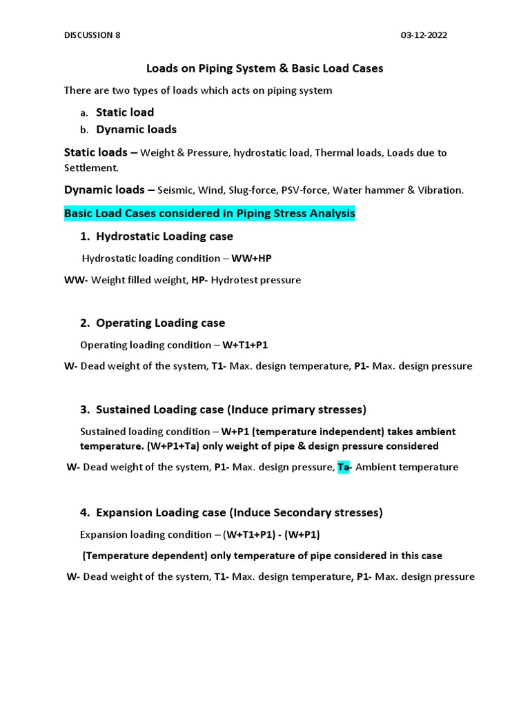 Basic Load Cases in Piping Stress Analysis | PDF