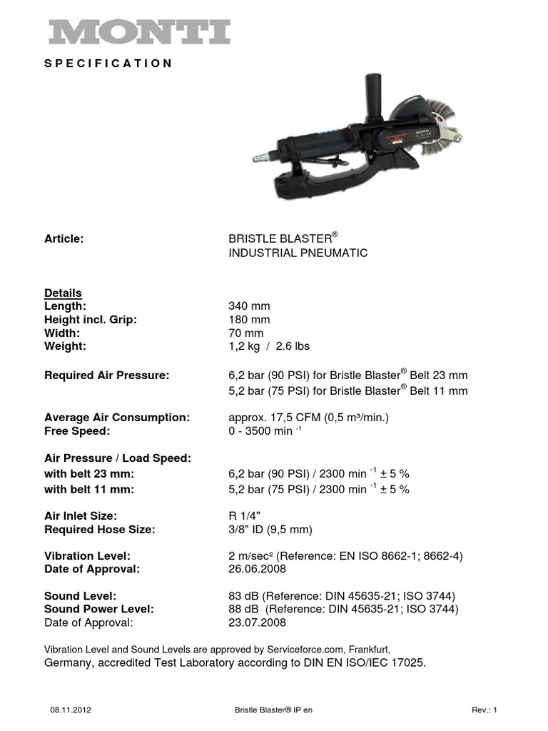 Technical Data Bristle Blaster Pneumatic | PDF