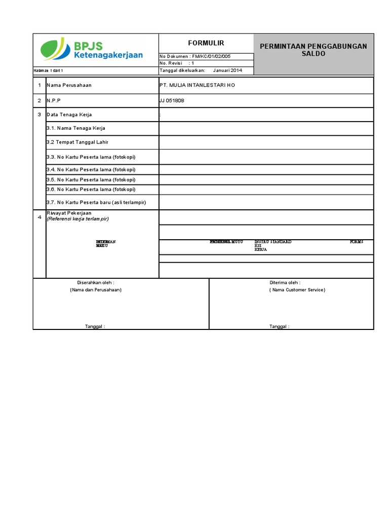 Formulir Permintaan Penggabungan Saldo | PDF