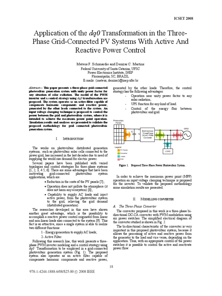 Application of The Dq0 Transformation in The 3 Phase Grid Connected PV Systems With Active and ...