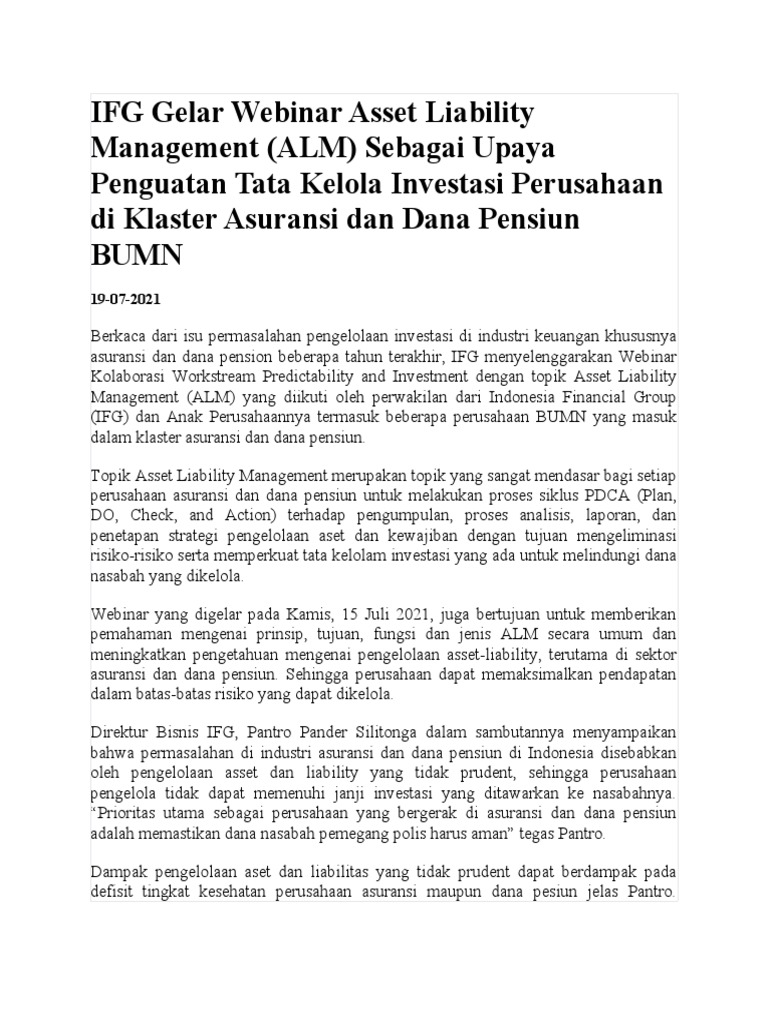 IFG Gelar Webinar Asset Liability Management | PDF