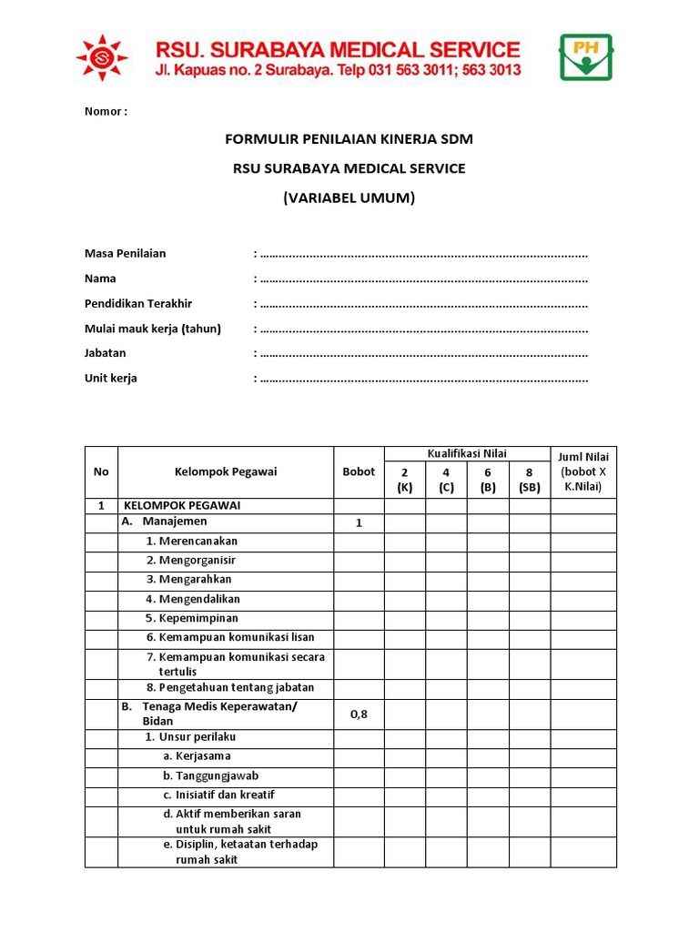 Form Penilaian Kinerja Medis Paramedis | PDF