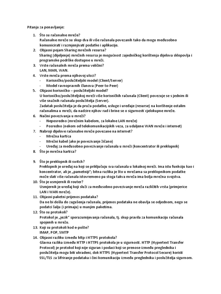 Pitanja Za Ponavljanje Internet 1 | PDF