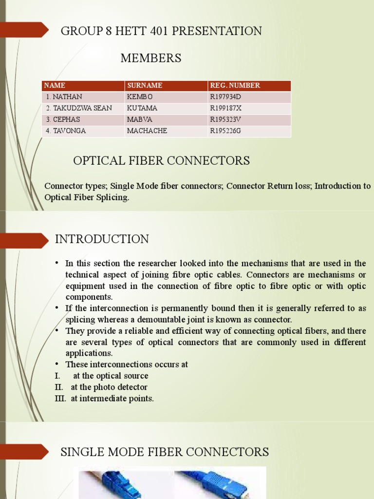Group 8 Hett 401 Presentation Members | PDF | Optical Fiber ...