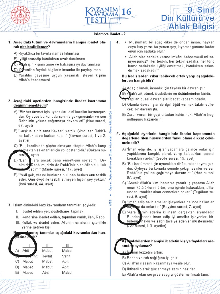 9 Grade Religious Test Answers | PDF