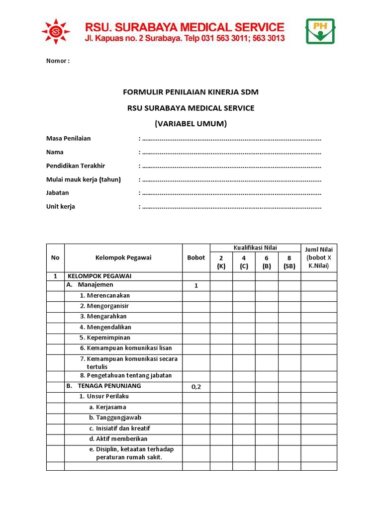 Form Penilaian Kinerja Tenaga Pennjang Kesehatan | PDF