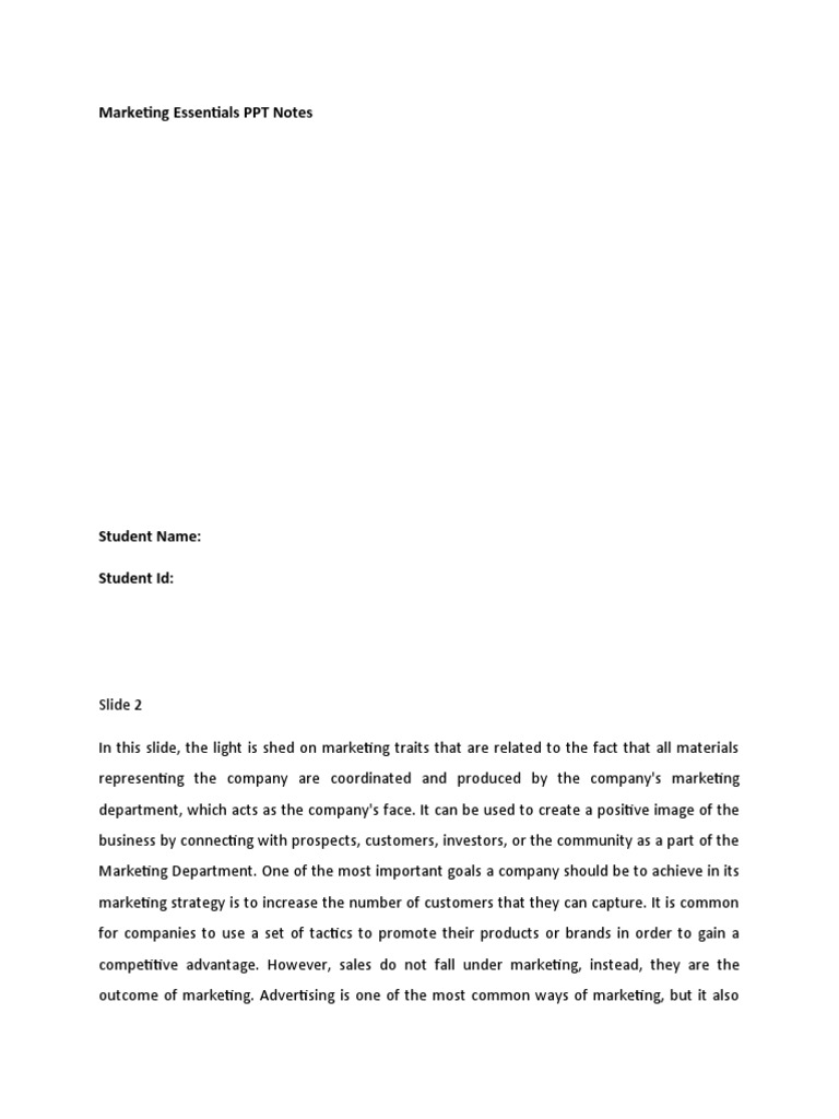Marketing Essentials PPT Notes | PDF | Brand | Marketing