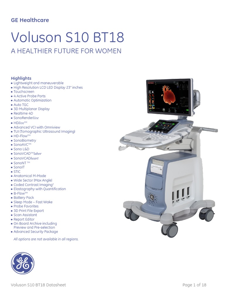 Voluson S10 BT18 Datasheet DOC2047600 r4 - Commercial Use | PDF | Medical Ultrasound | Data ...