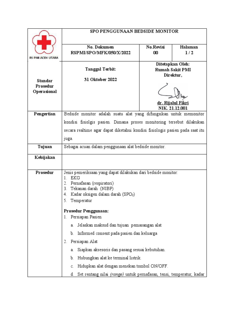 Prosedur Pemasangan Bedside Monitor | PDF | Sains & Matematika